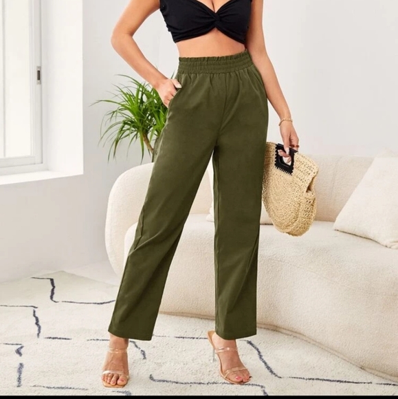 SHEIN | Pants & Jumpsuits | Shein Paperbag Waist Straight Leg Pants ...